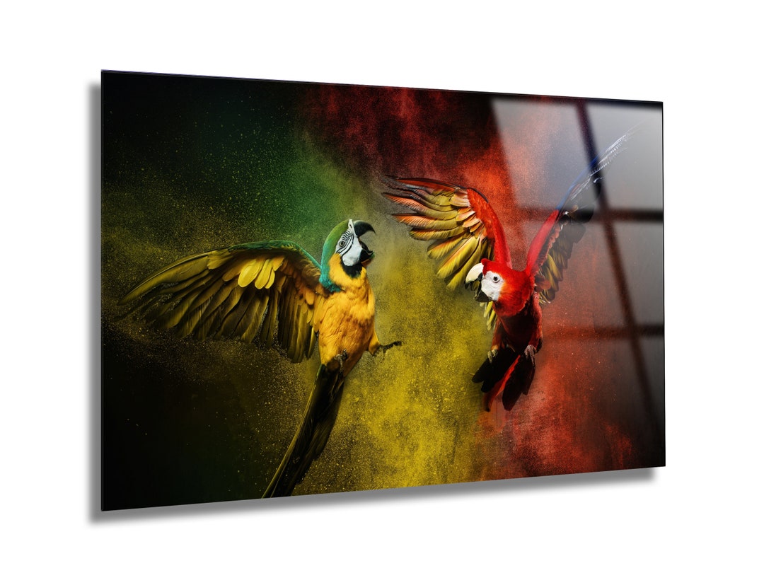 Tempered Glass Wall Art-macaw Parrots Wall Decoration-animal Glass Wall ...
