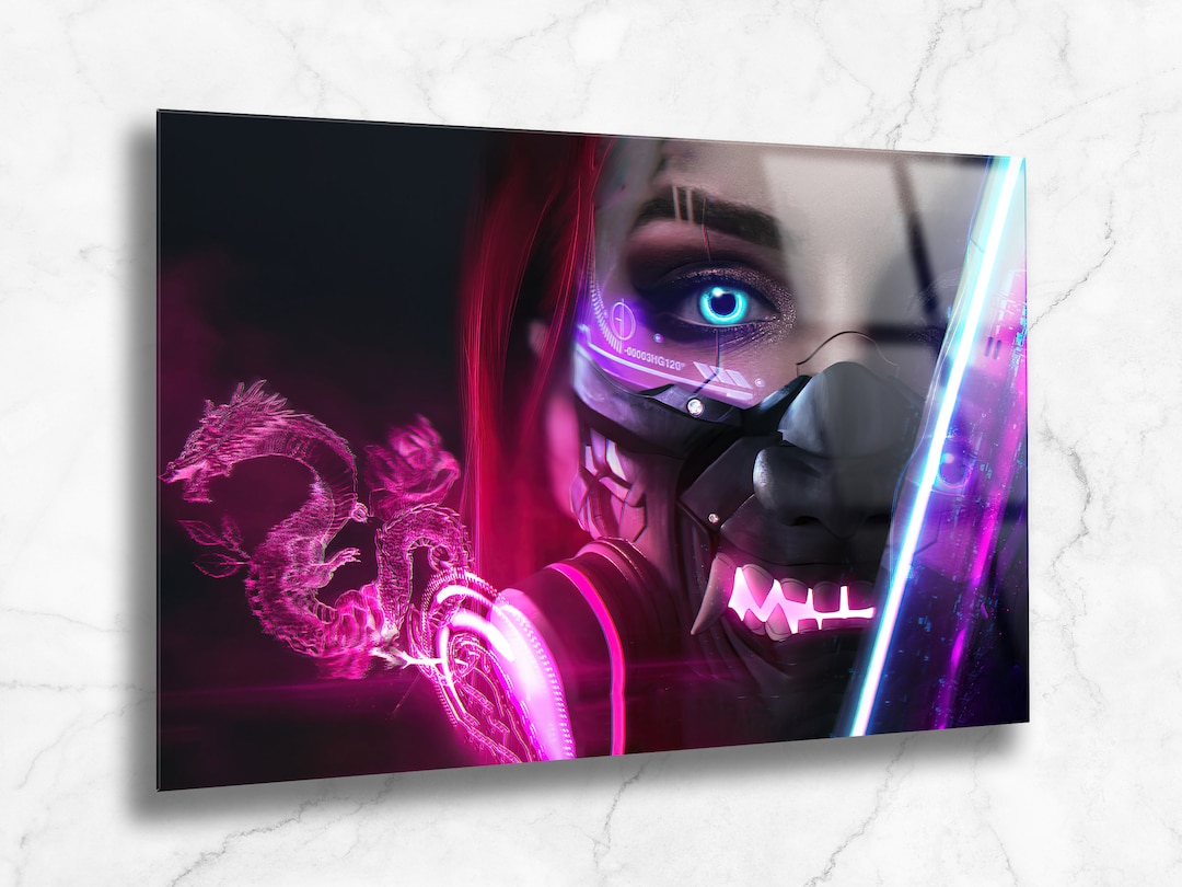 Tempered Glass Wall Art-cyberpunk Girl Wall Decoration-digital Art ...