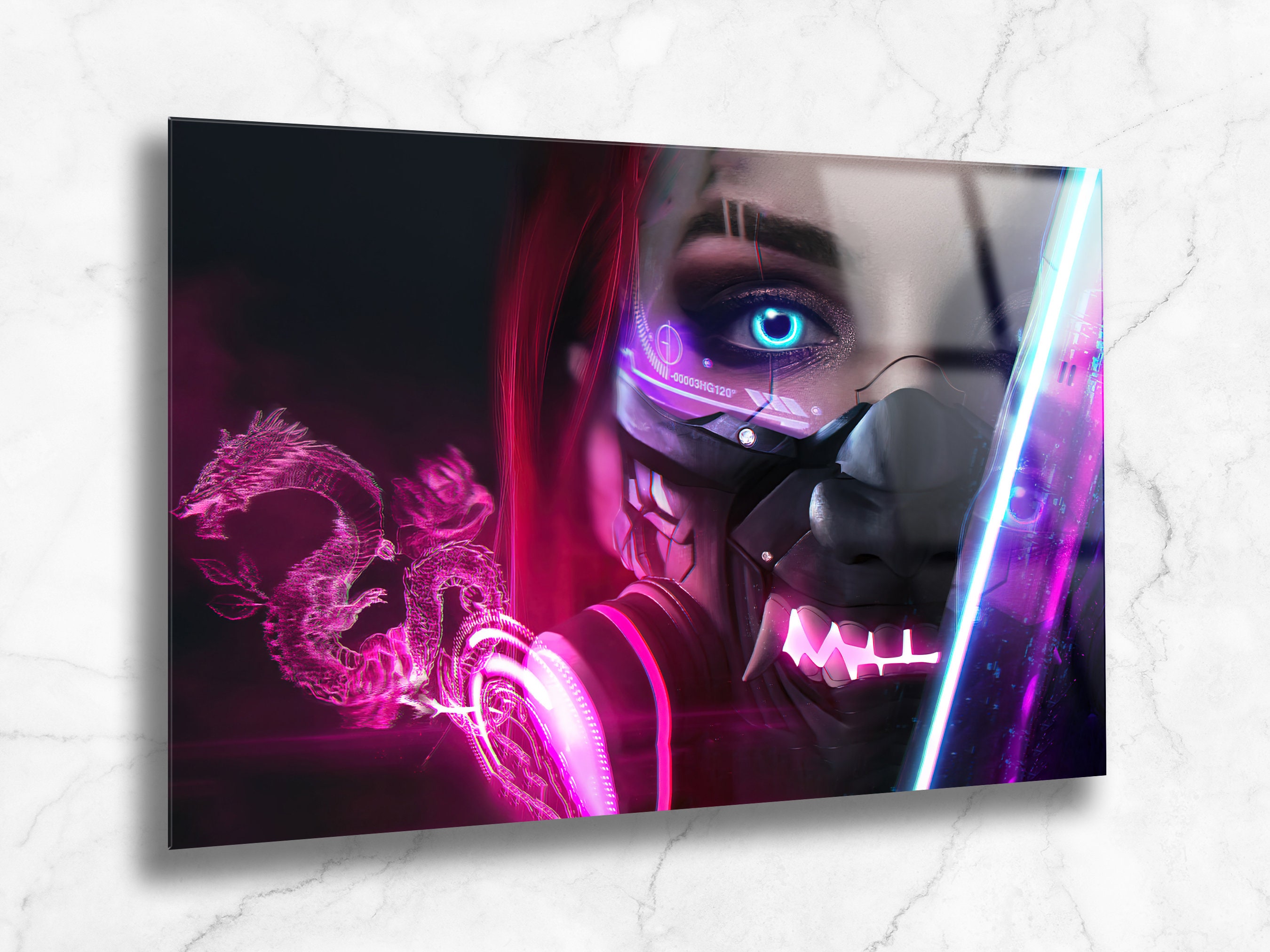 Tempered Glass Wall Art-cyberpunk Girl Wall Decoration-digital - Etsy