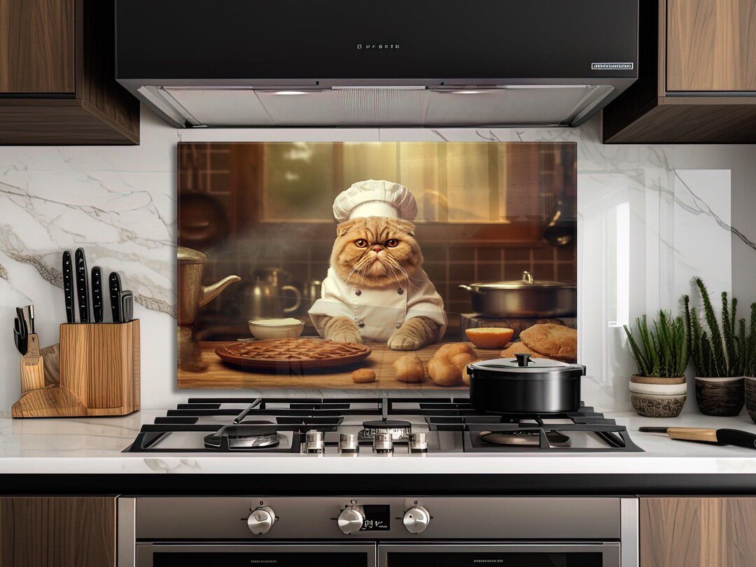 Scottish Fold Chef Cat Glass Stove Top Cover, Kitchen Decor - Etsy