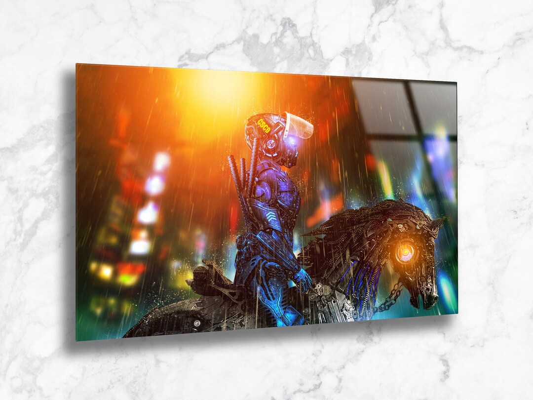 Cyberpunk Rider Glass Wall Art | Large Cyberpunk Wall Decor - Etsy