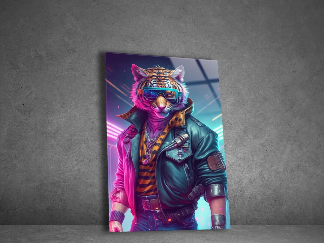 Tempered Glass Wall Art Disco Tiger Wall Art Panoramic Wall Decor 80's ...