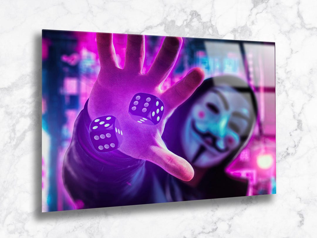 Anonymous Mask Dice Tempered Glass Wall Art, Digital Print - Etsy