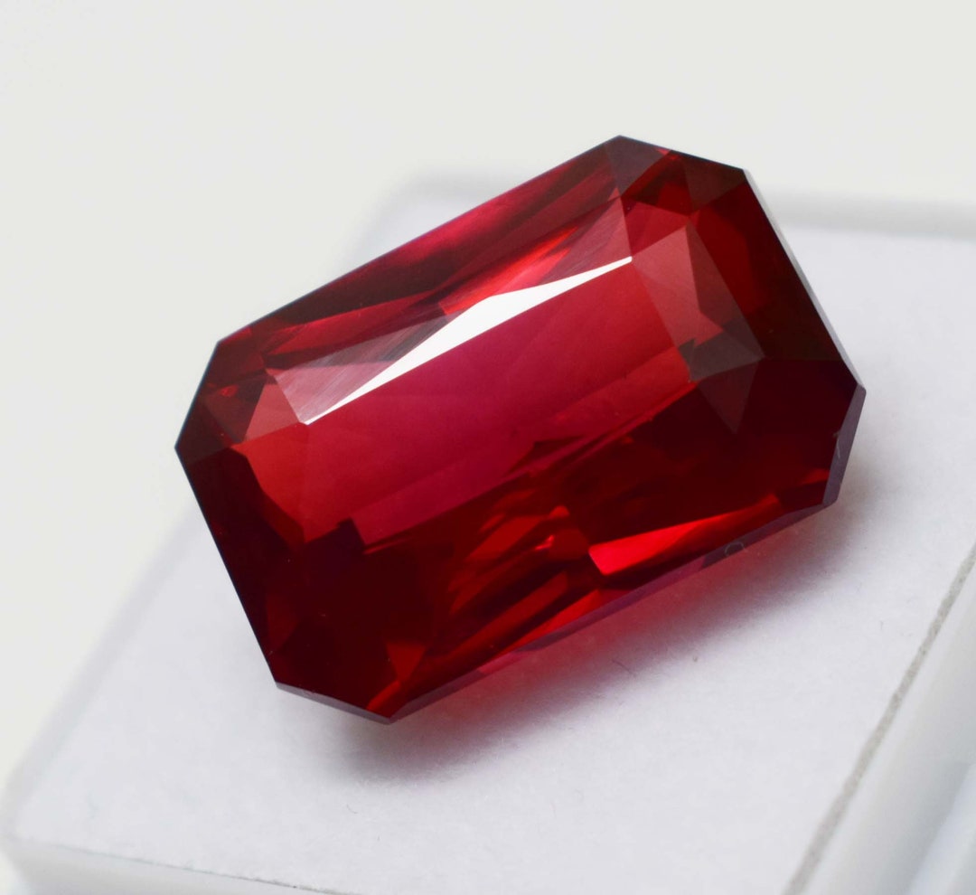 25.55 CT Natural Burmese Red Ruby Rare Certified Loose Gemstone Emerald Shape 18 X12 X 9 Mm ...