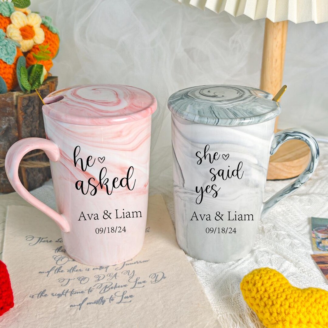 Personalized Marble Engagement Mugs, His & Hers Gift Set - Etsy