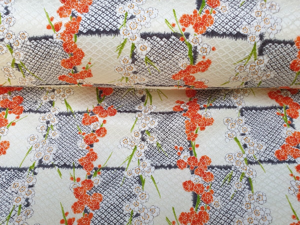 Japanese Kimono Silk Fabric Vintage Silk Fabric Floral Silk - Etsy