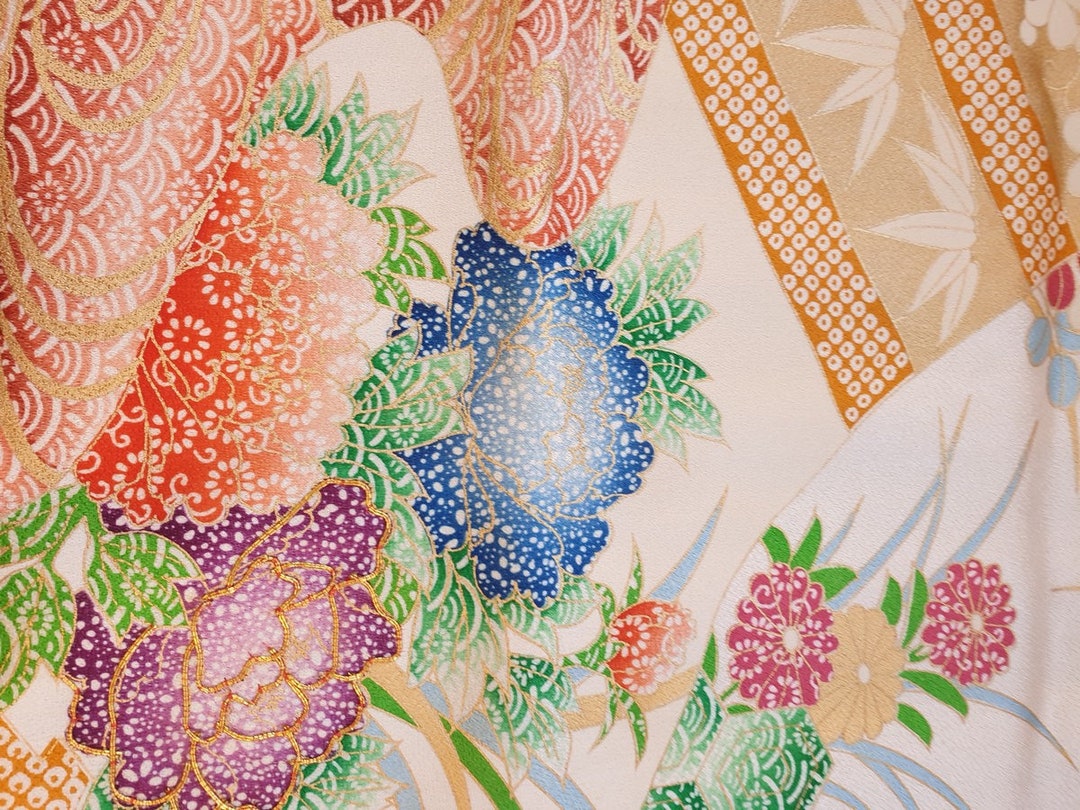 Japanese Furisode Silk Fabric, Kimono Silk Fabric, Vintage Silk Fabric ...