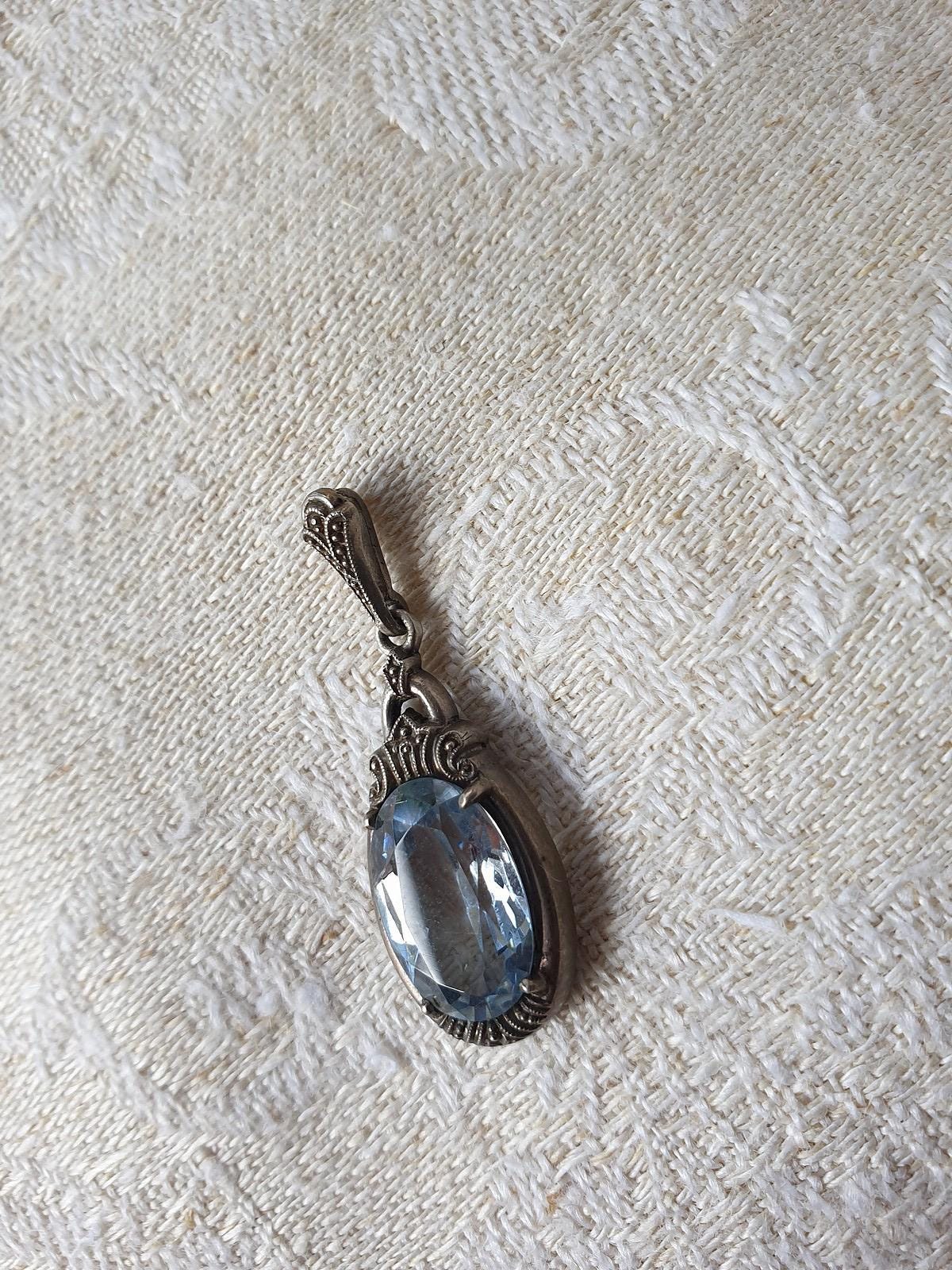 Art Deco Aquamarine Silver Pendant Etsy