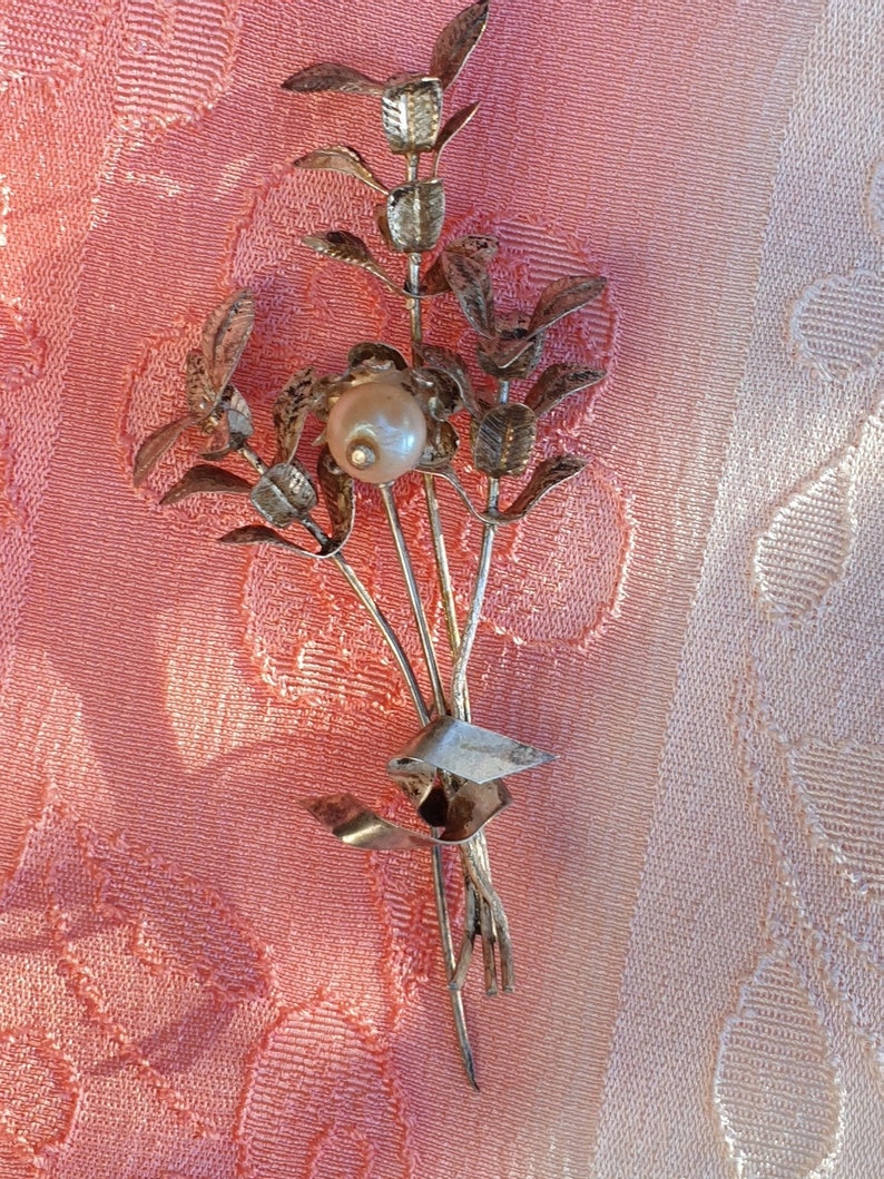 Art Nouveau Hair Pin, Antique Shawl Pin, Branch, Flowers, Pearls 800 ...