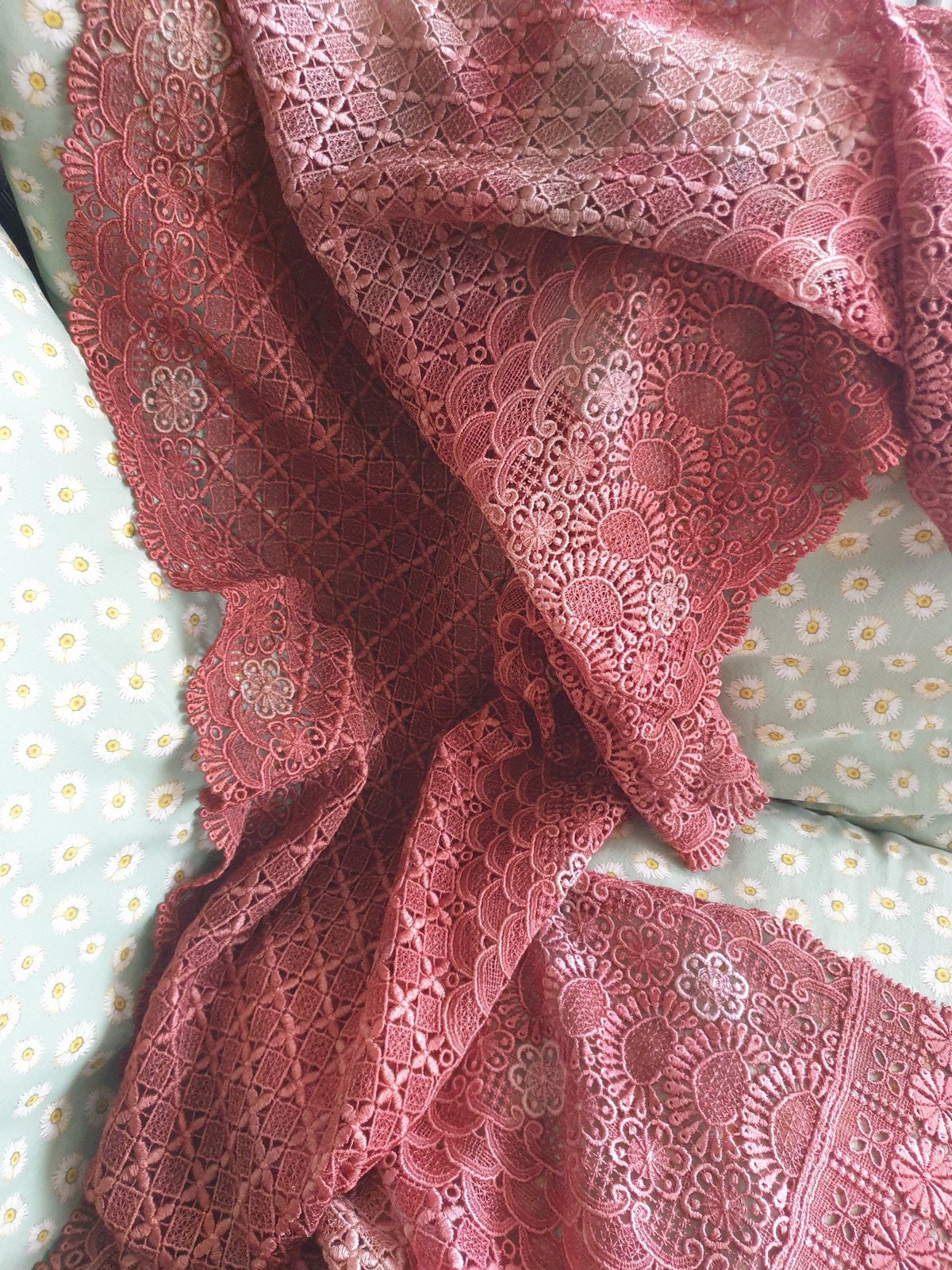 Vintage Crocheted Silk Lace Shawl Hand Dyed Batik Lace - Etsy
