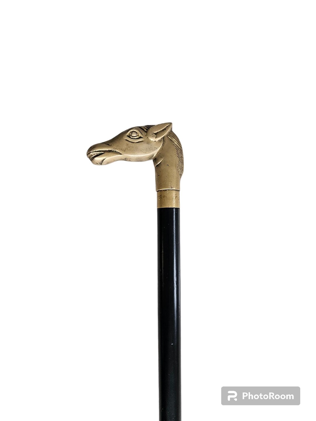 Vintage Horse Head Walking Cane – Brass Handle, Black Wooden Shaft ...