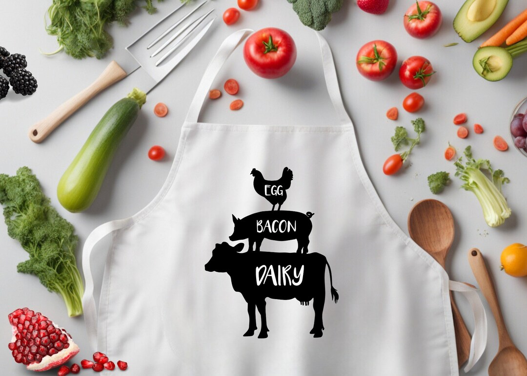 Egg Bacon Dairy Apron, Farm Animal Apron, Kitchen, Chicken Apron, Pig ...