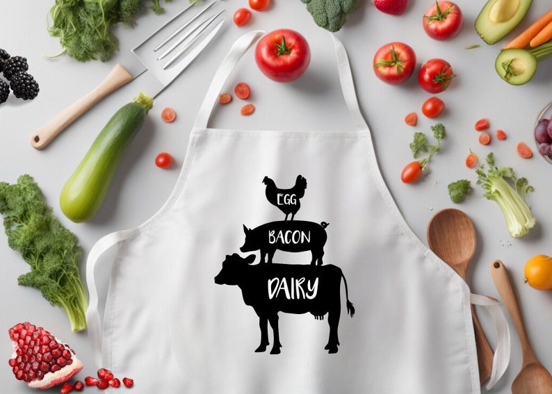 Egg Bacon Dairy Apron, Farm Animal Apron, Kitchen, Chicken Apron, Pig ...