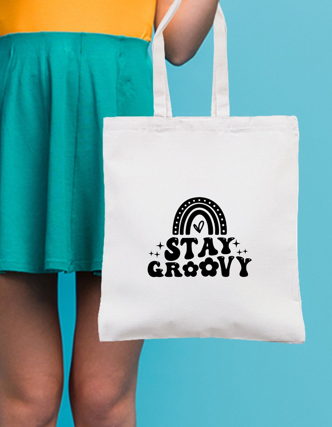 Stay Groovy Tote Bag, Groovy Tote, Boho Tote Bag, Simple Tote, Book Bag ...
