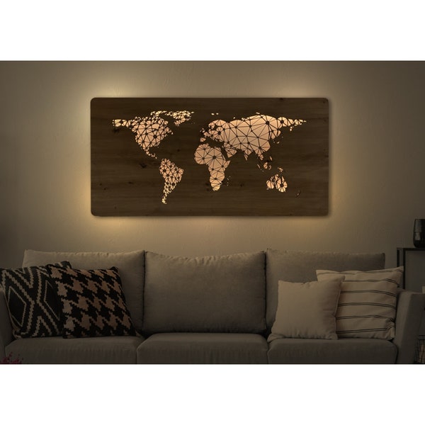 Wood World Map Lamp - Etsy