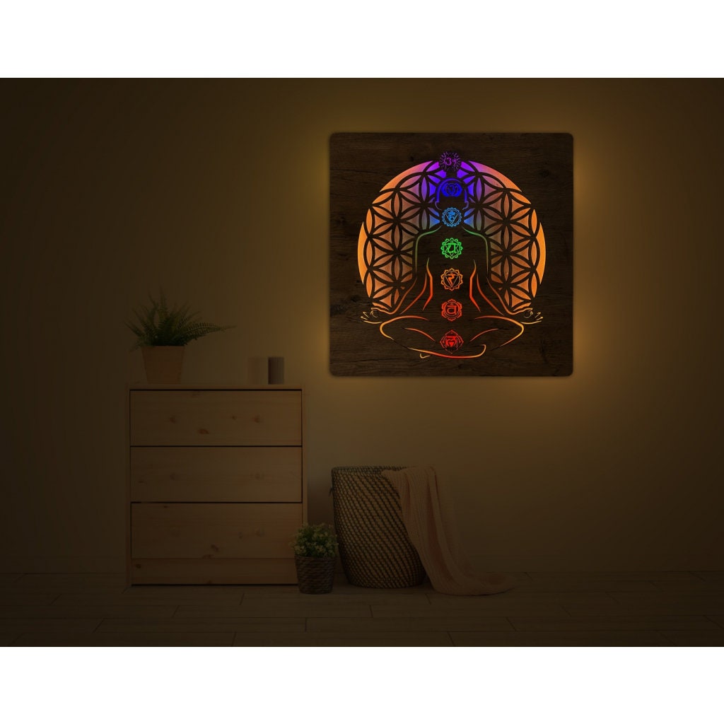Mural LED Chakra Symbols 90 cm x 90 cm con 230V, aplique, aplique ...