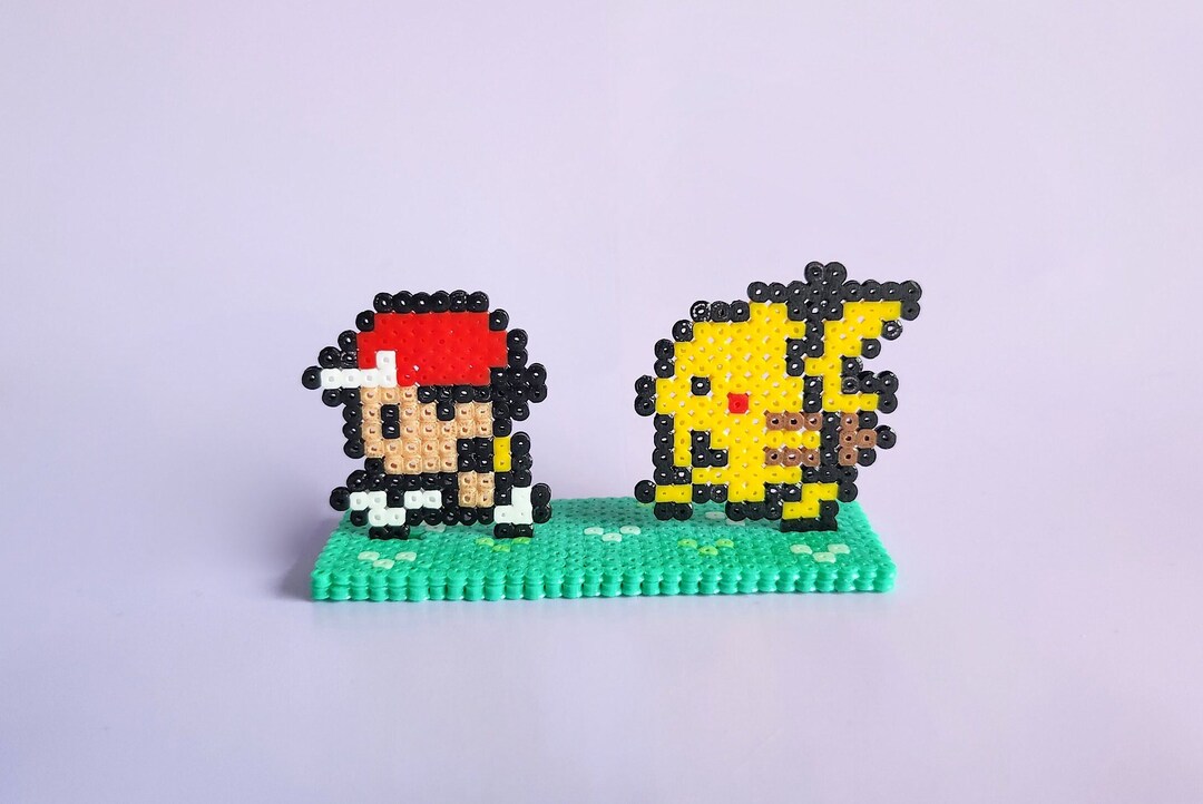Ash and Pikachu Figure Pokémon Yellow Perler Beads Decoration / Stand ...