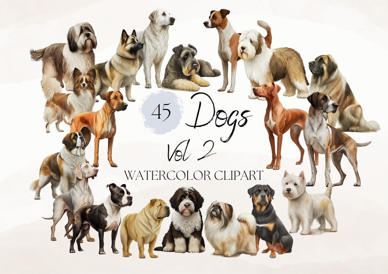 45 Dogs Clipart Set - Hand Drawn - Small Medium & Large Breeds ...