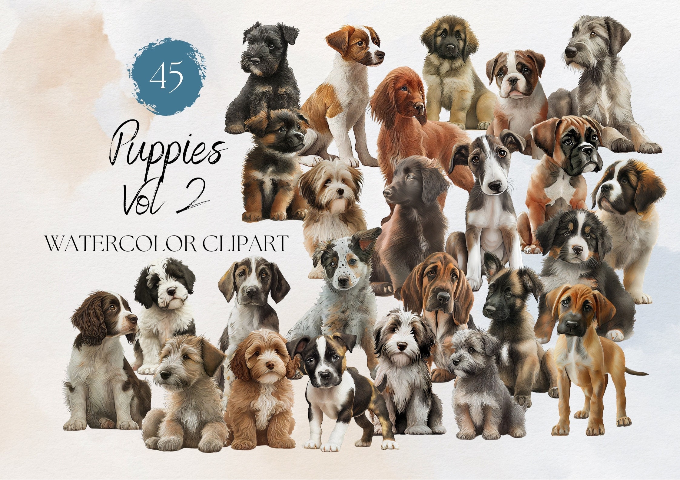 240 Puppies & Dogs Clipart Bundle - Hand Drawn - Small Medium Large ...