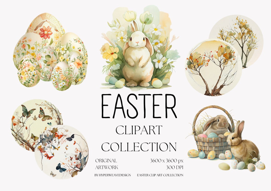 30 Easter Eggs and Bunnies Clipart - Watercolor Floral - Butterflies ...