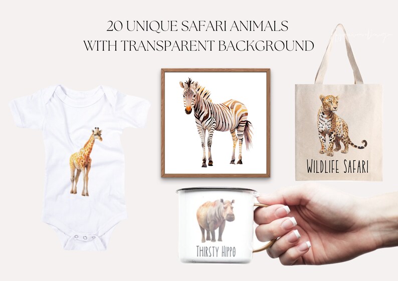 20 Safari Animals Clipart Set Hand Drawn Watercolor Digital PNG Lion ...