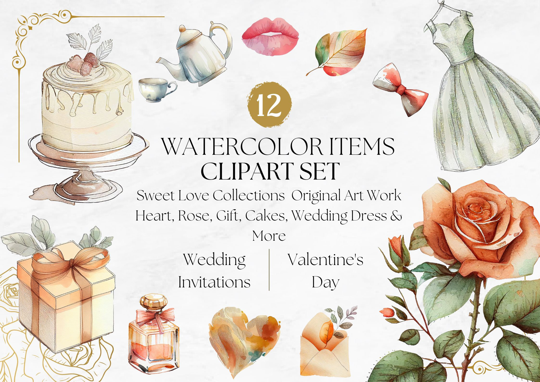 12 Wedding Watercolor Clipart Set - Instant Download - Proposal ...