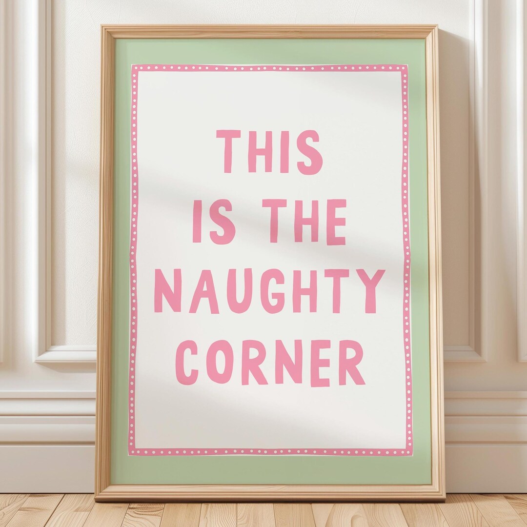 Naughty Corner Art Print, Funny Wall Poster, Pistachio Green and Pink ...