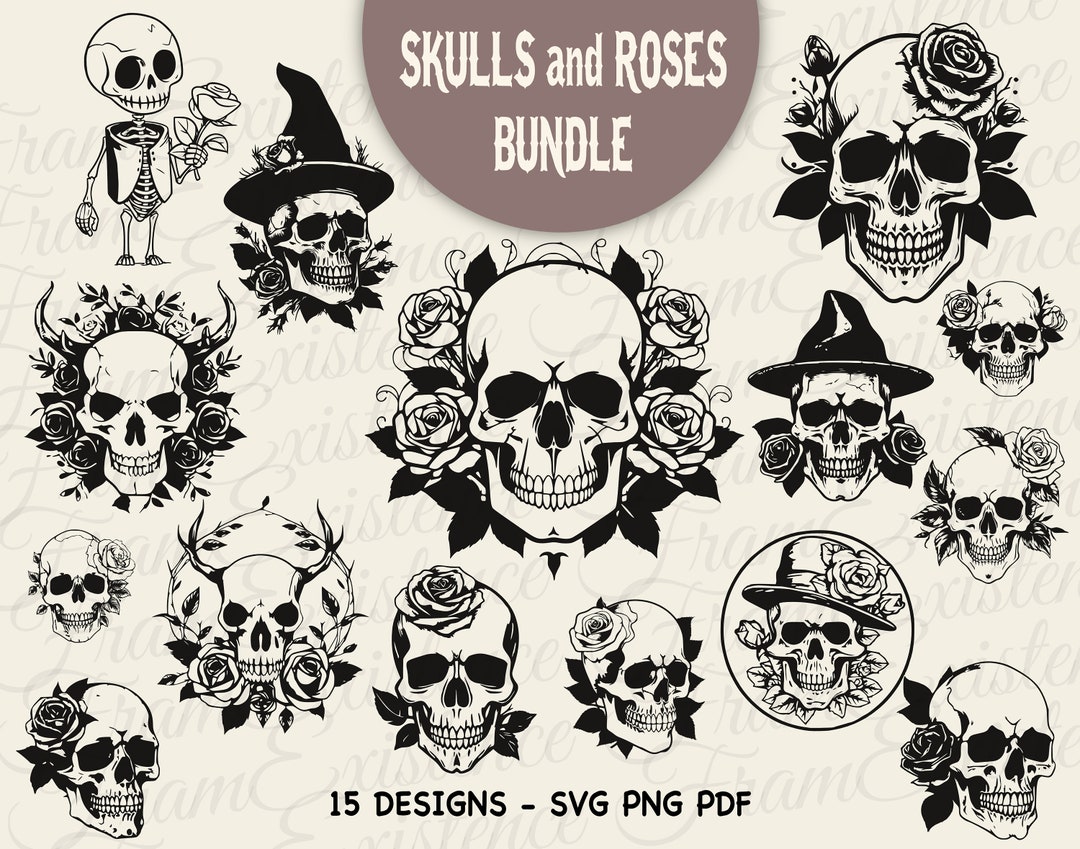 Skull and Roses Svg Bundle, Sublimation Files, Skull Cut Files, Skull ...