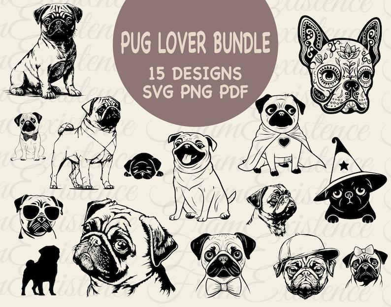 Pug Svg Bundle, Pug Head Svg, Peeking Dog Svg, Dog Svg, Pug Svg, Pug ...