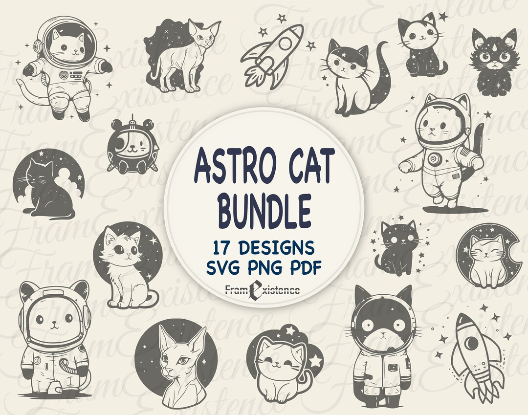 Astro Cat SVG Bundle: Celestial Kawaii Kitten Designs (digital Download ...