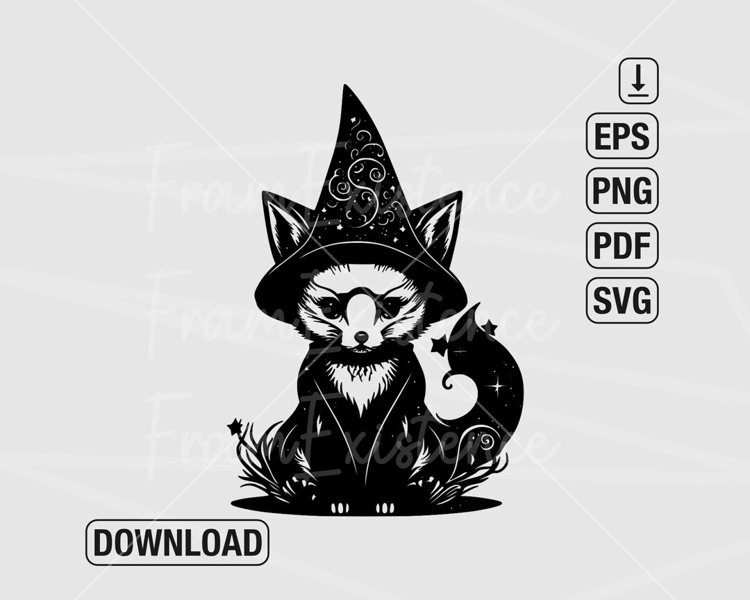 Witch Fox Svg, Fox Clipart, Black Animal Design, Wild Wizard Fox ...