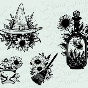 The Sunflower Witch SVG Bundle, Witch Svg, Sunflower Svg, Magic Svg ...