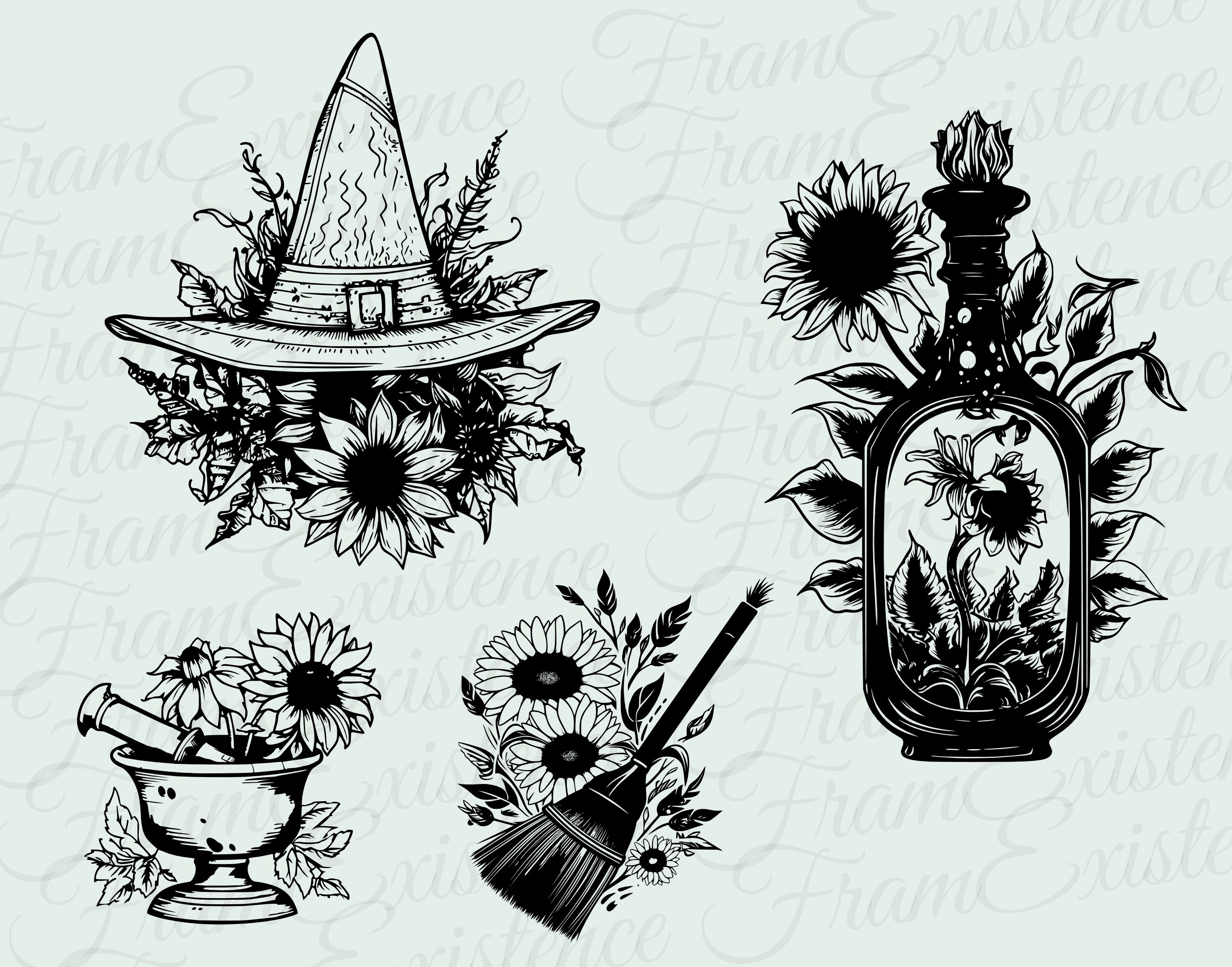 The Sunflower Witch SVG Bundle, Witch Svg, Sunflower Svg, Magic Svg ...