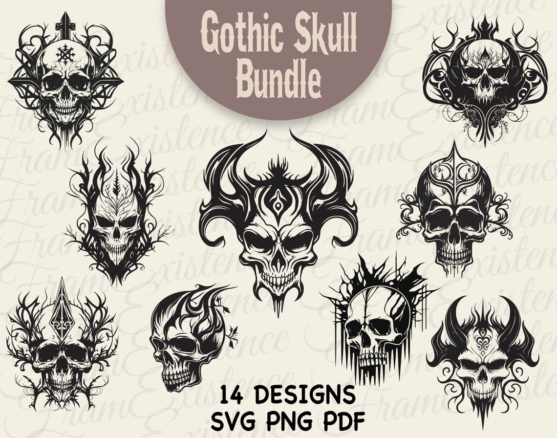 Gothic Skull SVG Bundle, Halloween Cut Files (digital Download) - Etsy