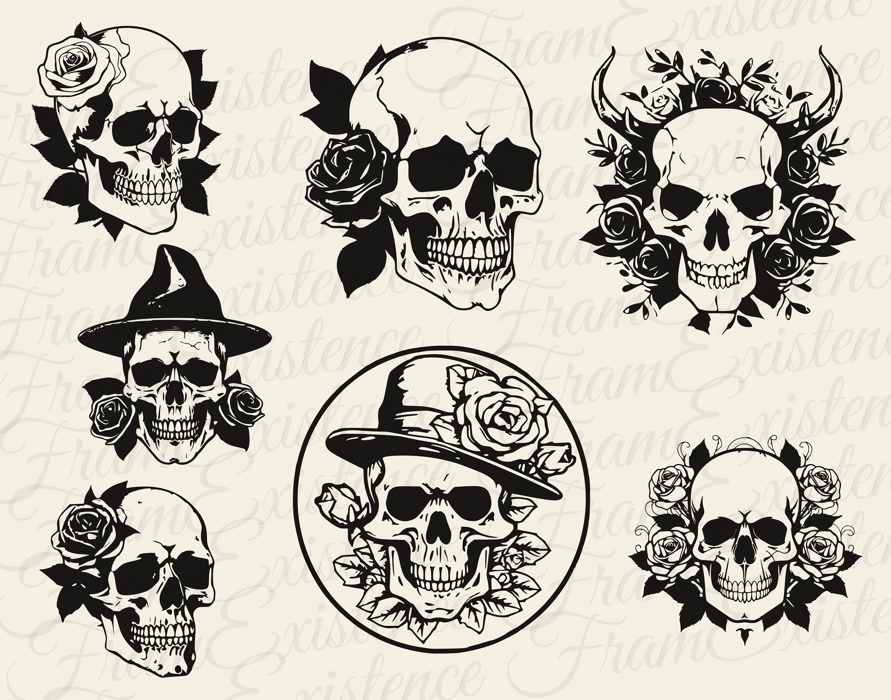 Skull and Roses Svg Bundle, Sublimation Files, Skull Cut Files, Skull ...