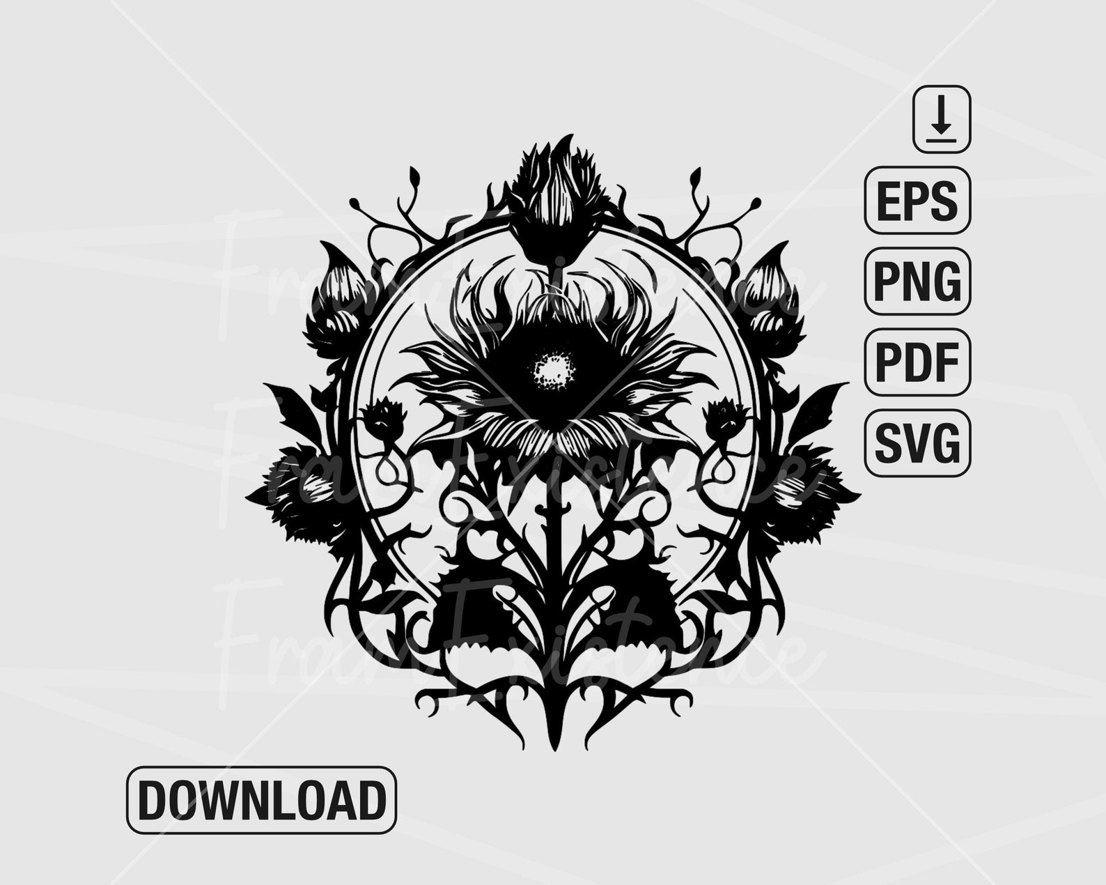 Gothic Sunflower SVG, Flower Svg, Digital Download, Clipart, Distressed ...