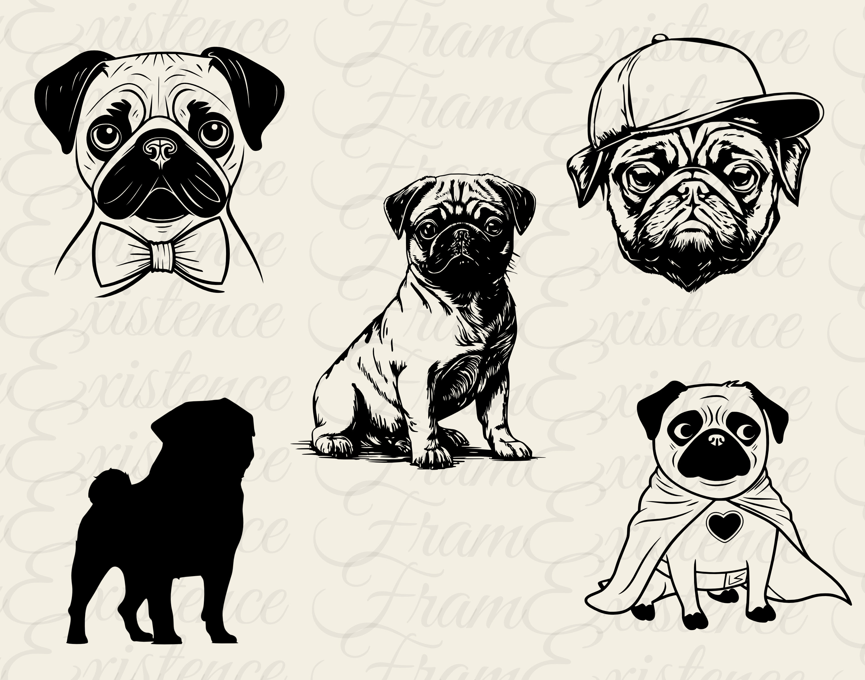 Pug Svg Bundle Pug Head Svg Peeking Dog Svg Dog Svg Pug - Etsy