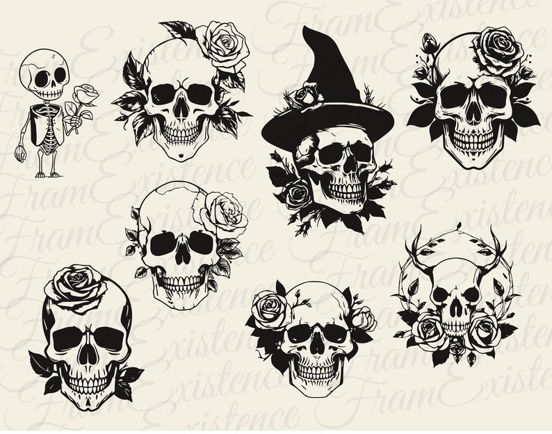Skull and Roses Svg Bundle, Sublimation Files, Skull Cut Files, Skull ...