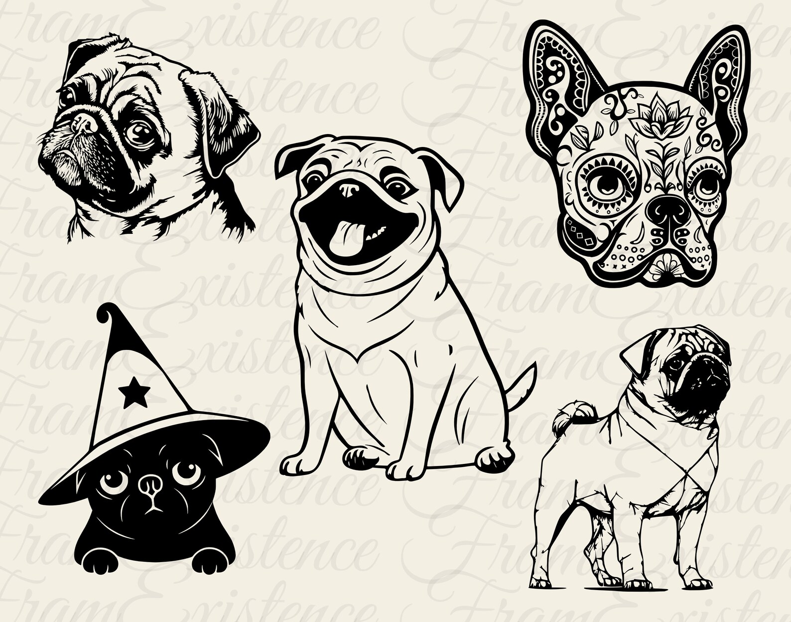 Pug Svg Bundle, Pug Head Svg, Peeking Dog Svg, Dog Svg, Pug Svg, Pug ...