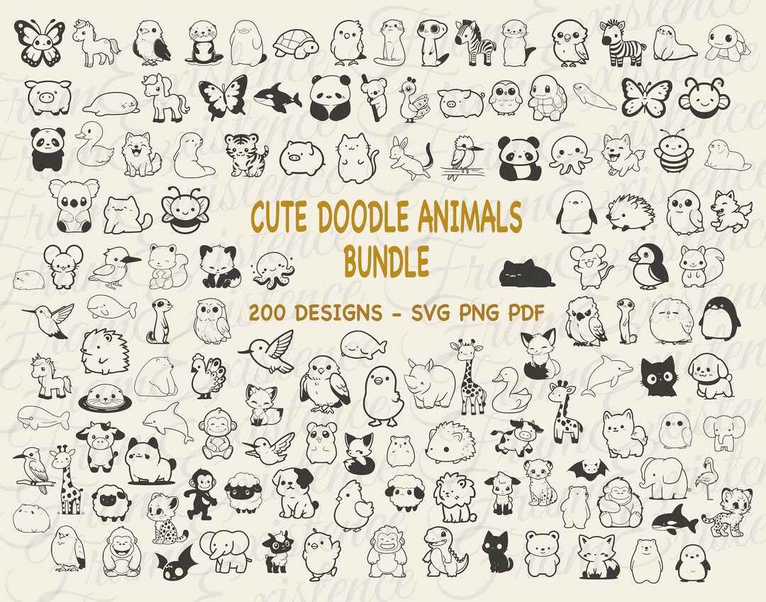 200 Cute Doodle Animals Bundle | Cute Animal Svg | Doodle Svg | Nursery ...