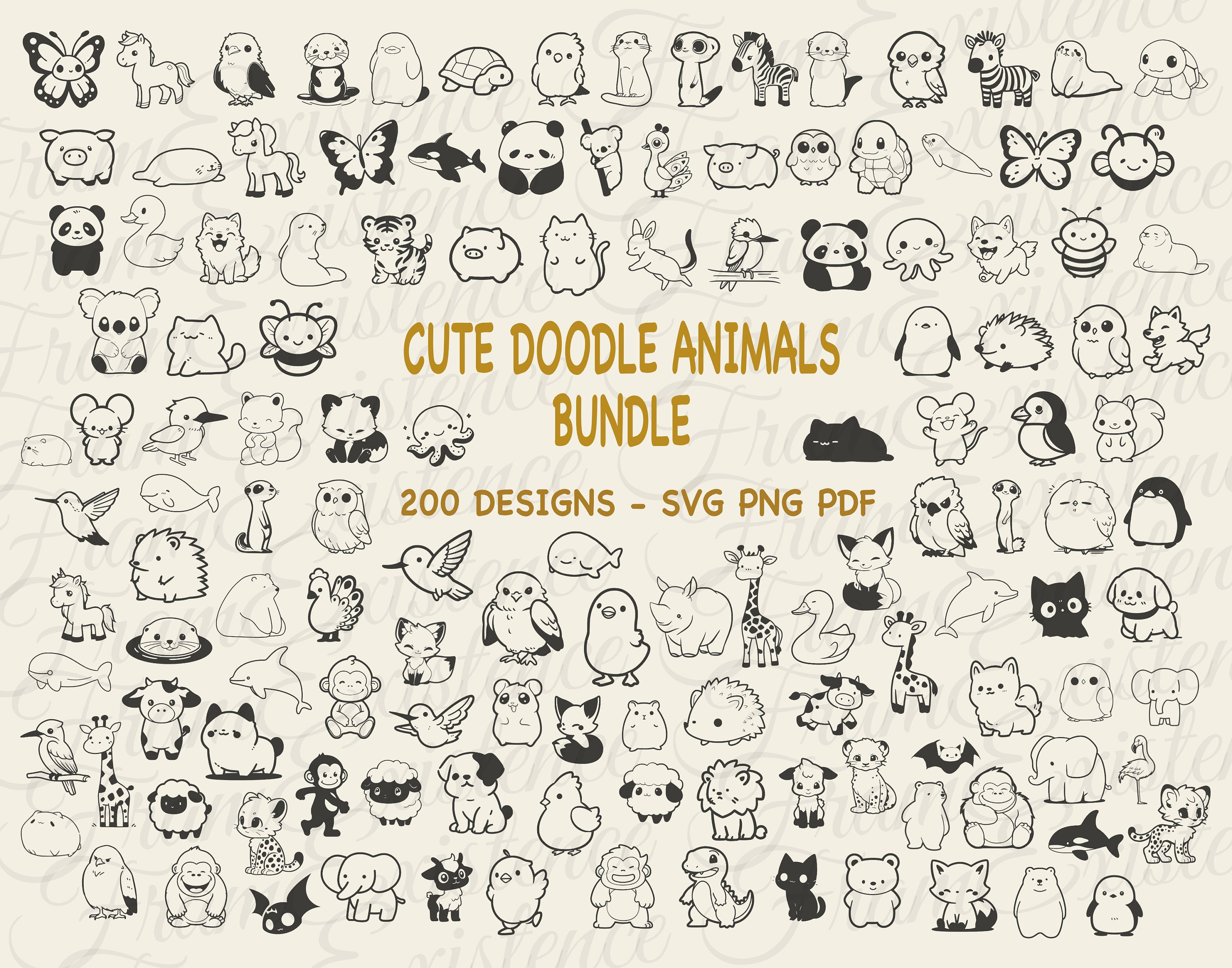 200 Cute Doodle Animals Bundle | Cute Animal Svg | Doodle Svg | Nursery ...