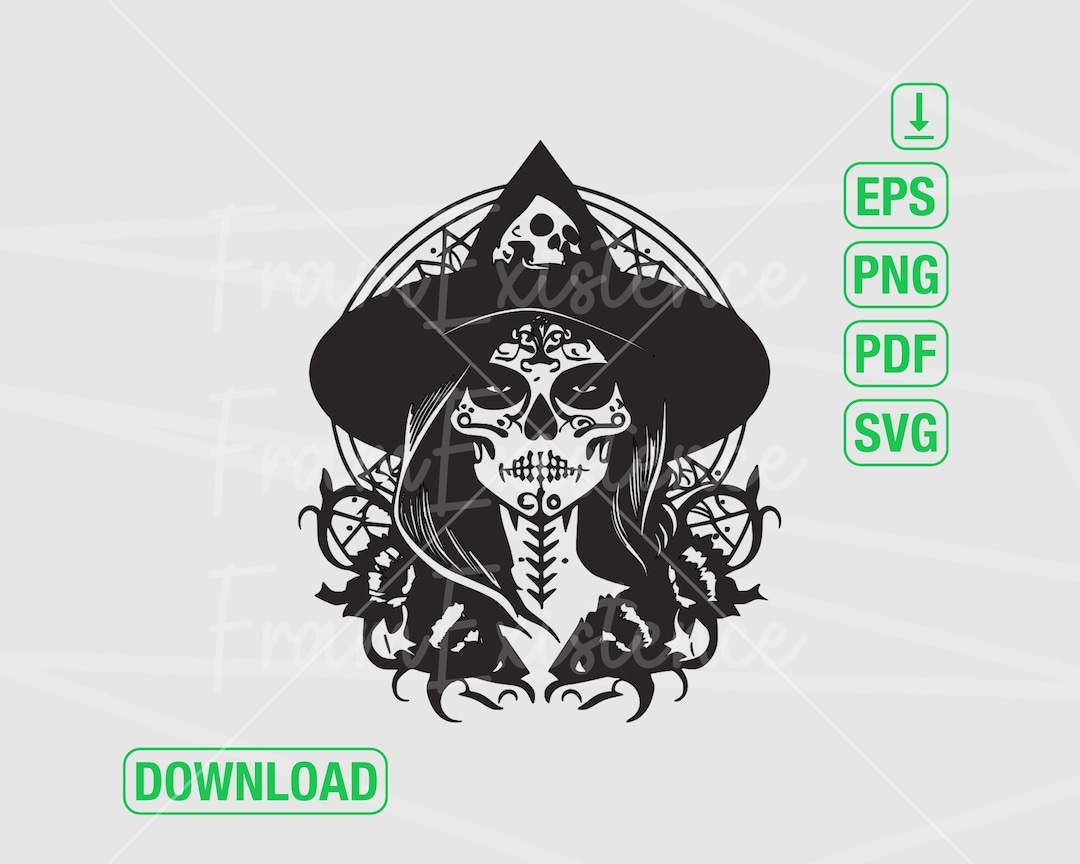 Witch Sugar Skull Svg | Sugar Skull Clipart | Gothic Svg | Halloween ...