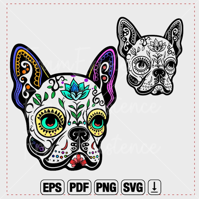 Pug Sugar Skull SVG Clipart: Layered Dog Design (digital Download) - Etsy