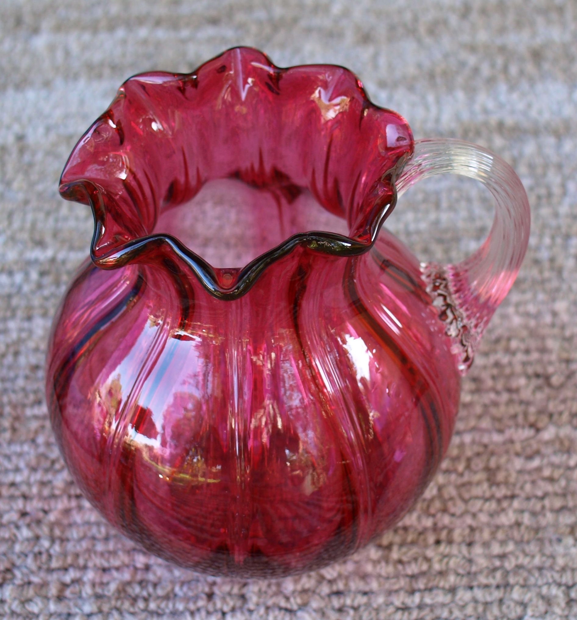 Vintage Fenton Paneled Cranberry Glass Pitcher W / Clear - Etsy