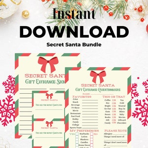 Secret Santa Gift Exchange Bundle, Printable Secret Santa, Office Gift ...