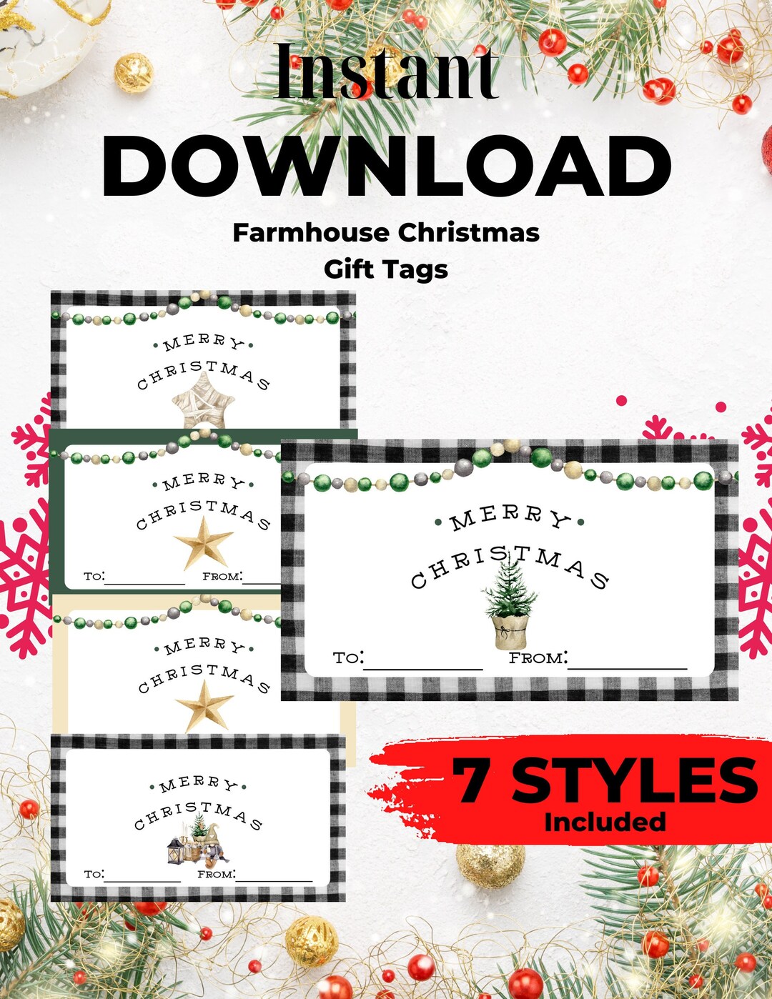 Farmhouse Christmas Gift Tags, Printable Christmas Tags, Printable ...