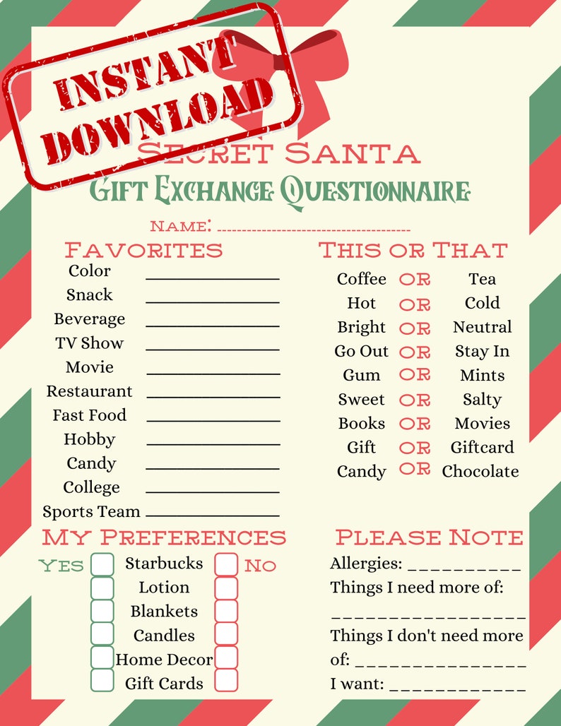 Secret Santa Gift Exchange Bundle, Printable Secret Santa, Office Gift ...