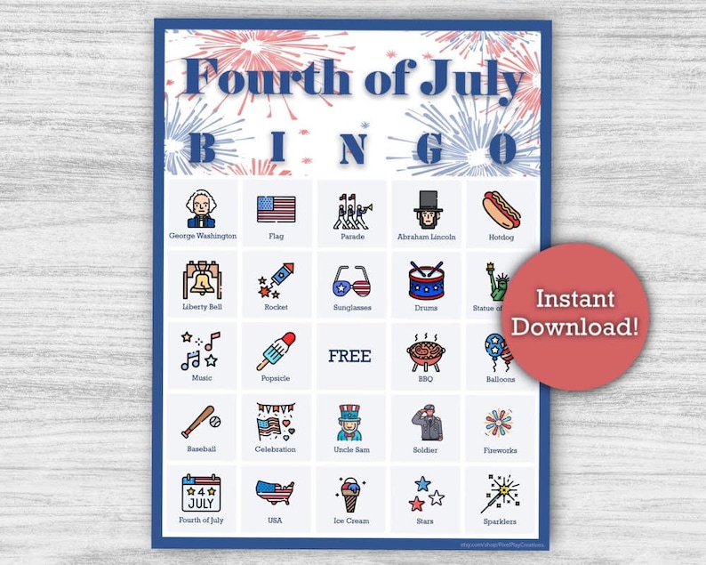 Fourth of July Bingo - Printable Download - 50 Unique Bingo Cards ...