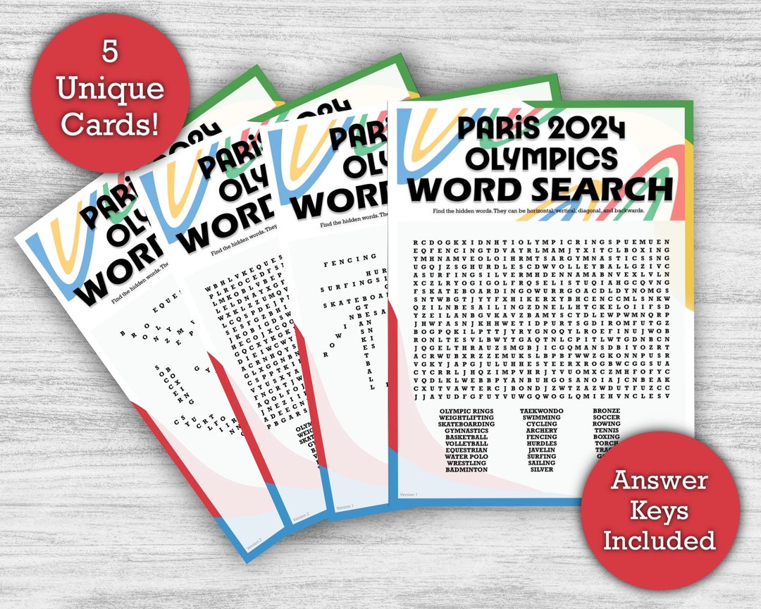 2024 Olympics Word Search ADVANCED Printable Download 5 Unique Word ...