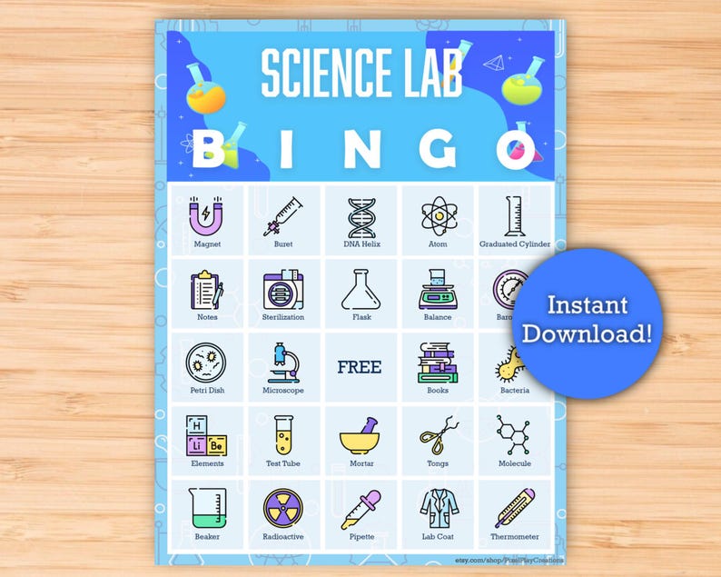 Science Lab Bingo - Printable Download - 50 Unique Bingo Cards ...